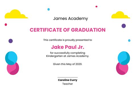 Free Kindergarten Certificate In English Template To Edit Online