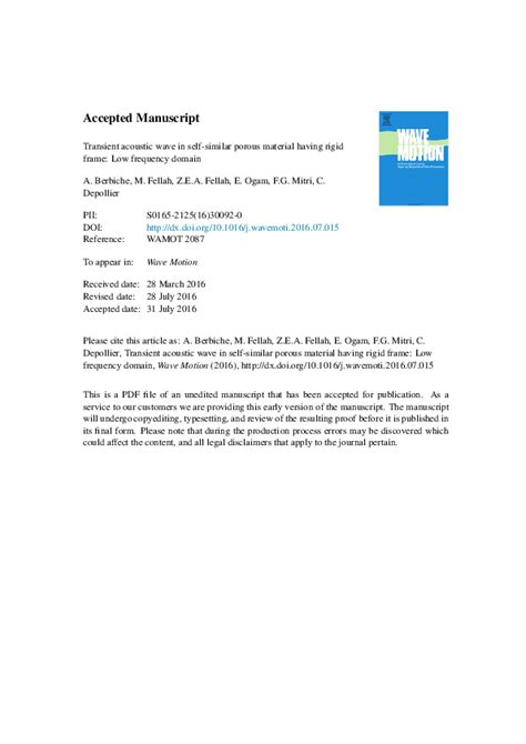 Pdf Transient Acoustic Wave In Self Similar Porous Material Having Rigid Frame Low Frequency