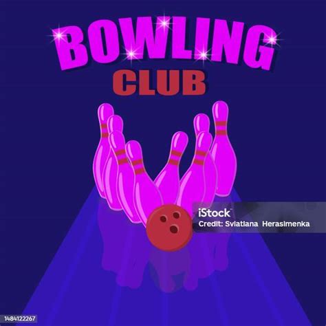 볼링 보라색 핀과 빨간 공 배너 포스터 전단지 엽서 라벨에 대한 현실적인 개체 벡터 그림 볼링공에 대한 스톡 벡터 아트 및 기타