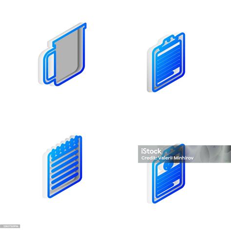 문서 커피 컵 노트북 및 임상 레코드 아이콘으로 Isometric 라인 클립보드를 설정합니다 벡터 0명에 대한 스톡 벡터 아트 및 기타 이미지 Istock