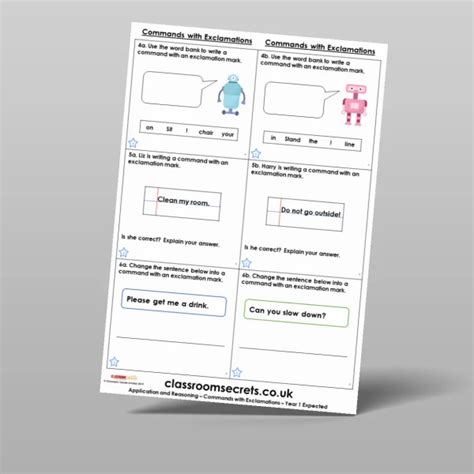 Year 1 Commands With Exclamations Application And Reasoning Resource Classroom Secrets