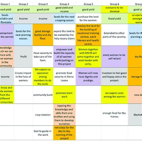 Summary Of Outputs From The First Workshop The Womens Groups Were