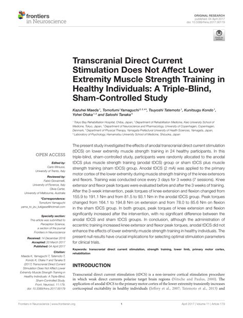 Pdf Transcranial Direct Current Stimulation Does Not Affect Lower Extremity Muscle Strength