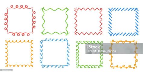 크레용 손 그리기 사각형 프레임입니다 컬러풀한 직사각형 의 화려한 디자인 요소 분필 또는 연필 같은 아이 들이 그려진 스타일 0