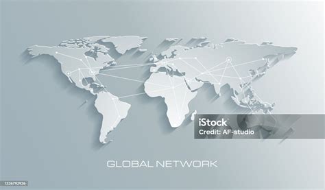 World Map With Network Connection Between Continents Stock Illustration