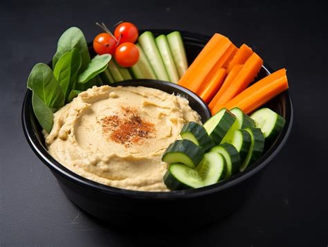 Premium Photo Cold Hummus Crunch Bowl With Carrot Sticks And Cucumber