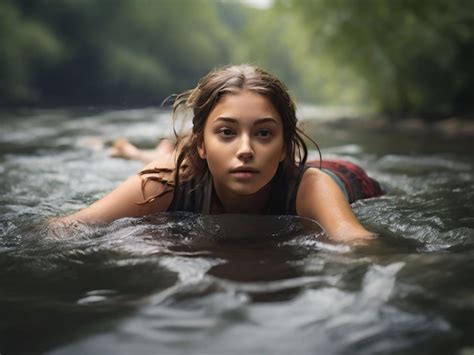Premium Photo A Girl Is Floating In The River