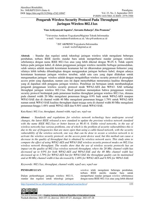 PDF Pengaruh Wireless Security Protocol Pada Throughput Jaringan Wireless 802 11ax