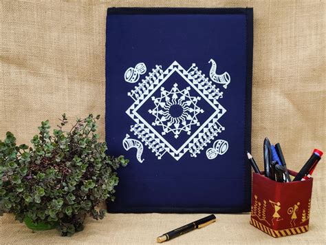 Cardboard Handmade Zip File Folder With Diamond Shape Warli Motifs A4
