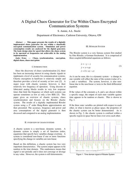 Pdf A Digital Chaos Generator For Use Within Chaos Encrypted Communication Systems