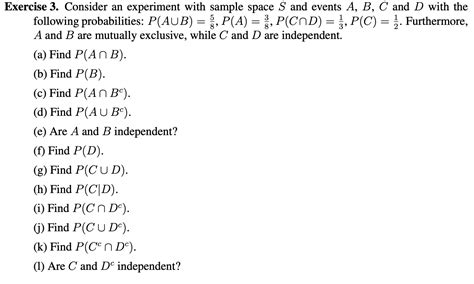 Solved Exercise Consider An Experiment With Sample Space Chegg