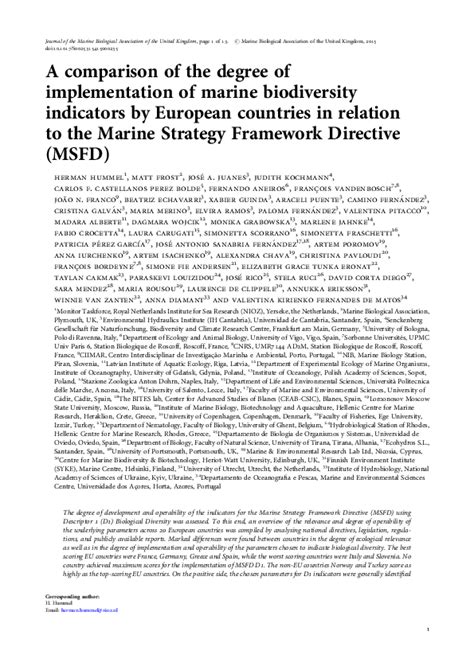 Pdf A Comparison Of The Degree Of Implementation Of Marine Biodiversity Indicators By European