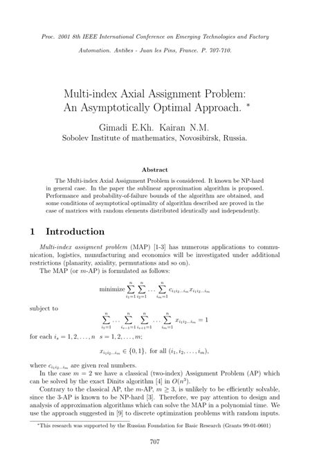PDF Multi Index Assignment Problem An Asymptotically Optimal Approach