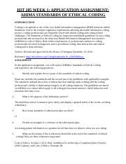 HIT WEEK APPLICATION ASSIGNMENT AHIMA STANDARDS OF ETHICAL CODING Docx HIT WEEK