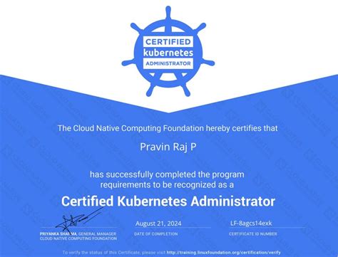 earned cka certified kubernetes administrator pravin raj posted on