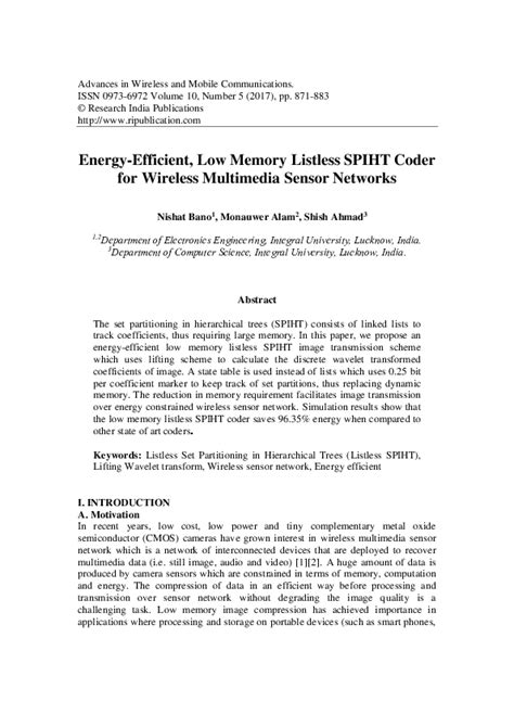 Pdf Energy Efficient Low Memory Listless Spiht Coder For Wireless