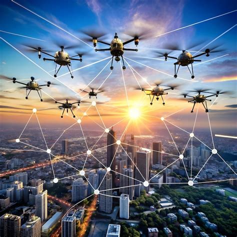 Premium Photo Drone Swarm In Formation Flight Demonstrating Precision Aerodynamics And Control