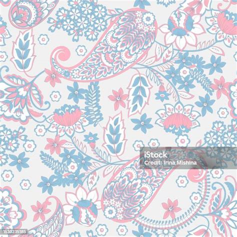 인도 바틱 스타일의 원활한 페이즐리 패턴 꽃 벡터 일러스트 레이 션 0명에 대한 스톡 벡터 아트 및 기타 이미지 0명 고풍스런 꽃 식물 Istock