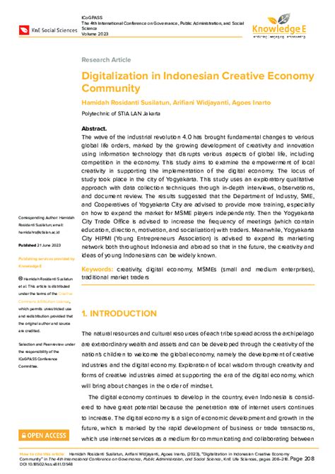 Pdf Digitalization In Indonesian Creative Economy Community