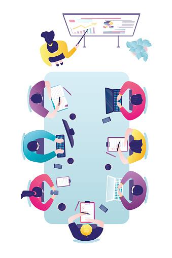 사무실 팀워크 비즈니스 관리 회의 평면도 사업가 협력 사업 발표 협상 새로운 프로젝트나 통계를 발표하는 사업가 탁자에 대한 스톡