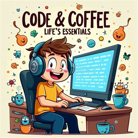 Cheerful Programmer Coding With Coffee T Shirt Design Stock