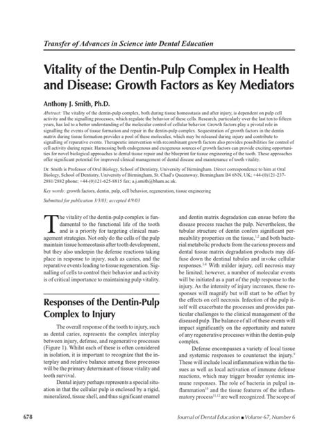 Vitality Of The Dentin Pulp Complex In Health And Disease Pdf