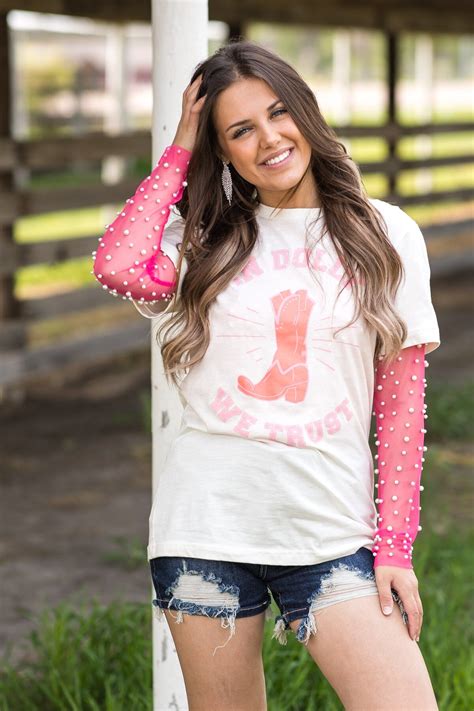 Hot Pink Long Sleeve Top With Pearls · Filly Flair