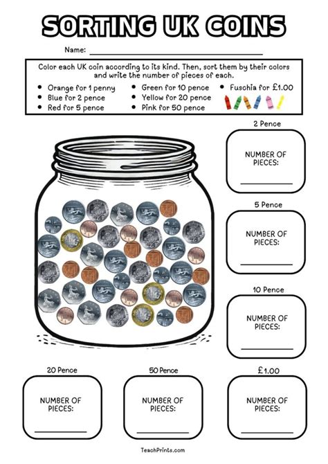 free sorting coins worksheets teach prints