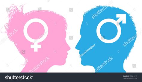 Silhouette Man And Woman Heads With Male And Female Sex Symbol Icons