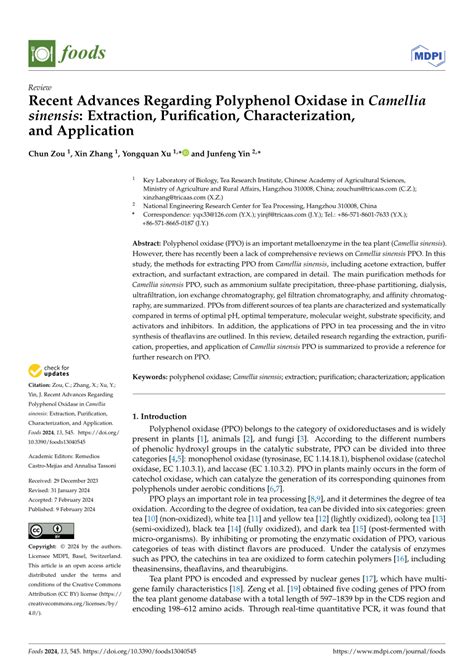 Pdf Recent Advances Regarding Polyphenol Oxidase In Camellia Sinensis Extraction