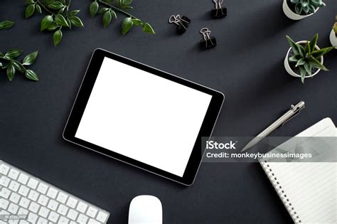 오버 헤드 플랫 레이 비즈니스 샷 디지털 태블릿 메모장 펜 키보드 및 식물 0명에 대한 스톡 사진 및 기타 이미지 0명 개념 개념과 주제 Istock