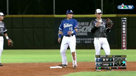 0317 富邦 Vs Lamigo 二局上，胡金龍擊出安打後，發動盜壘成功，站上得點圈 Youtube
