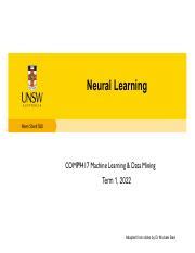 Week8 NeuralLearning Pdf Neural Learning COMP9417 Machine Learning