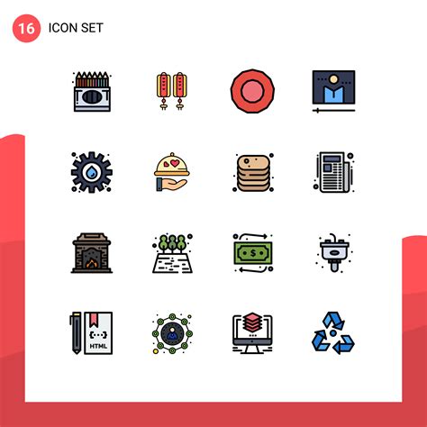 Modern Set Of 16 Flat Color Filled Lines Pictograph Of Gear Player Decoration Media Player