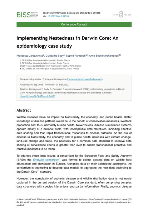 PDF Implementing Nestedness In Darwin Core An Epidemiology Case Study