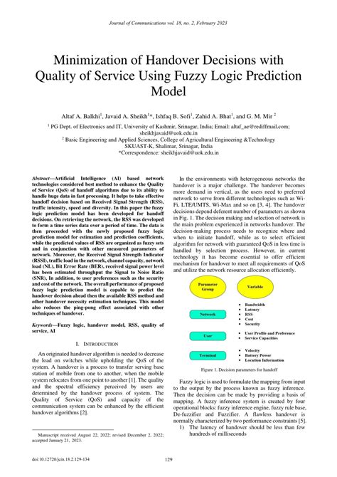Pdf Minimization Of Handover Decisions With Quality Of Service Using Fuzzy Logic Prediction Model