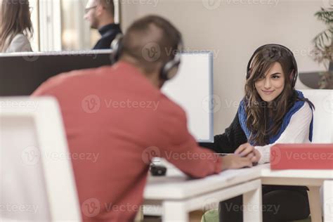 Two Partnerships Developing Programming And Coding Technologies Working On Laptop And Analyzing