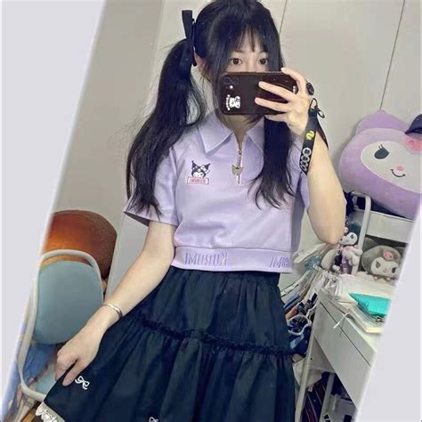 산리오 폴로 셔츠 귀여운 소녀 하이웨이스트 의류 유럽 미국 스타일 상의 유행 겉옷 만화 카로미 티셔츠 여름 Aliexpress