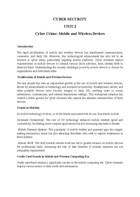 UNIT 2 Notes Cyber Security CYBER SECURITY UNIT 2 Cyber Crime