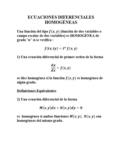 Ecuaciones Diferenciales HomogÉneas Clase3 Semana2 Pdf Ecuaciones