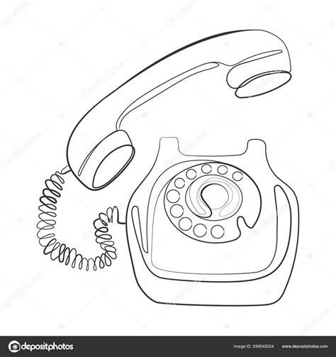 Старий Поворотний Телефон Лінія Мистецтва Чорно Білий Малюнок Ретро Концепція Стоковий вектор