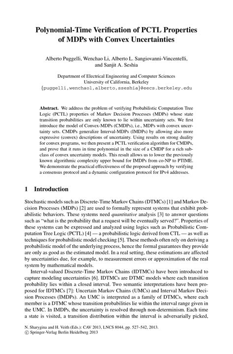 Pdf Polynomial Time Verification Of Pctl Properties Of Mdps With