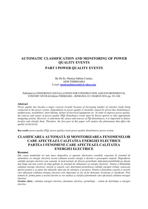 Pdf Automatic Classification And Monitoring Of Power Quality Events
