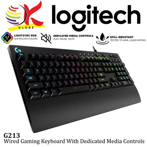 Logitech G213 Prodigy Rgb Wired Gaming Keyboard Dedicated Media Controls Spill Resistant