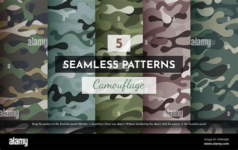 5 Seamless Camouflage Patterns War Illustration Traditional Military