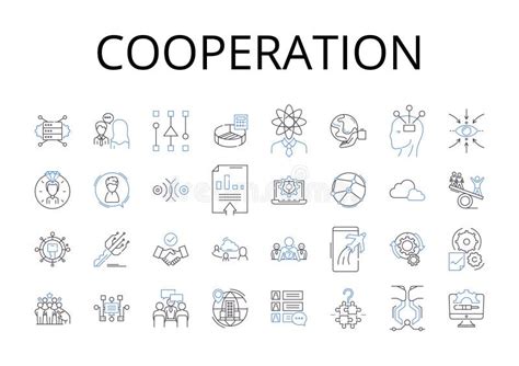 Cooperation Line Icons Collection Assistance Collaboration