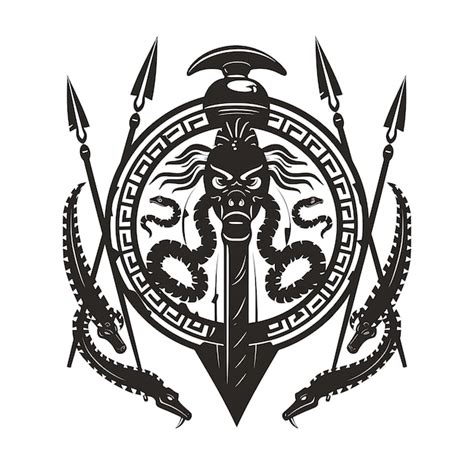 Premium Photo Ancient Greek Myrmidon Shield Logo With Serpents And Spears Tshirt Tattoo Ink