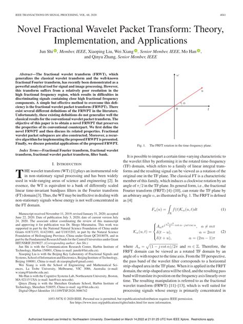Pdf Novel Fractional Wavelet Packet Transform Theory Implementation