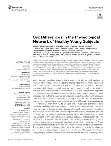 Pdf Sex Differences In The Physiological Network Of Healthy Young
