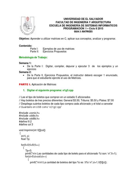 Guia3 Laboratorio Informatica Matrices Pdf C Programación De